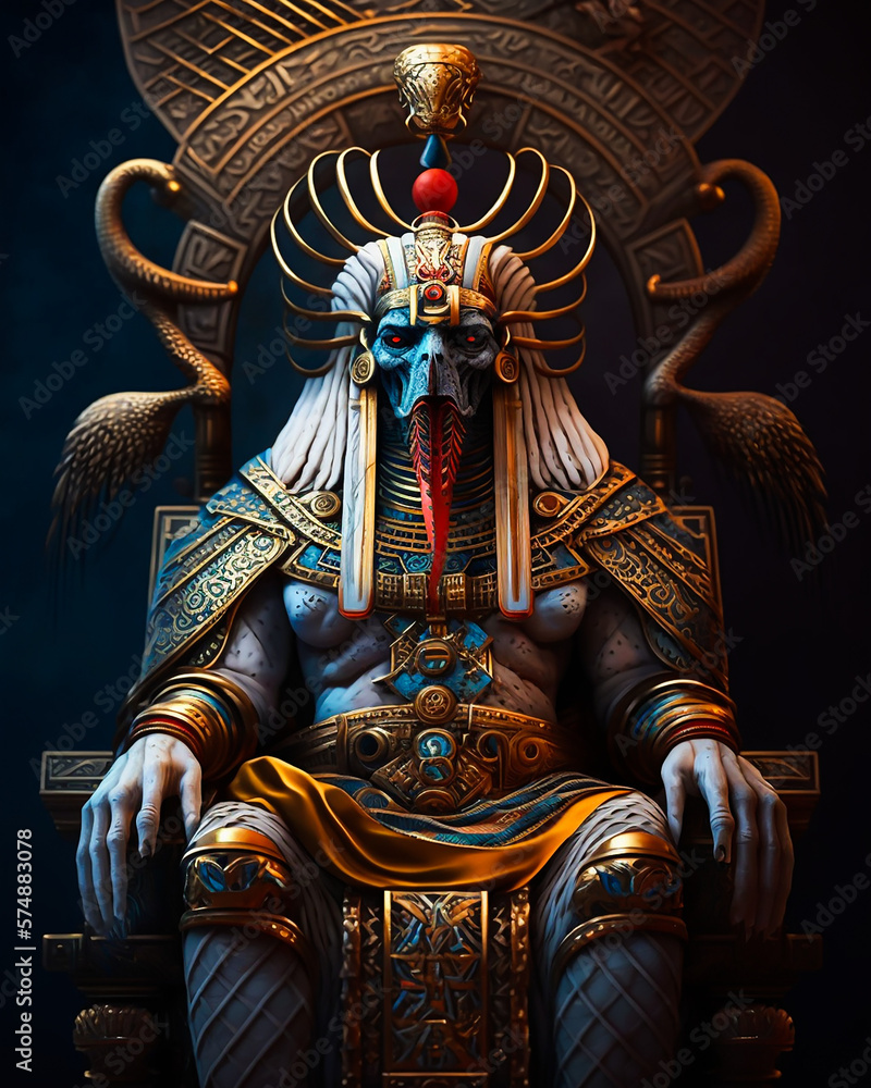 Egyptian pharaoh Alien Beaky God king on Throne wearing full Golden ...