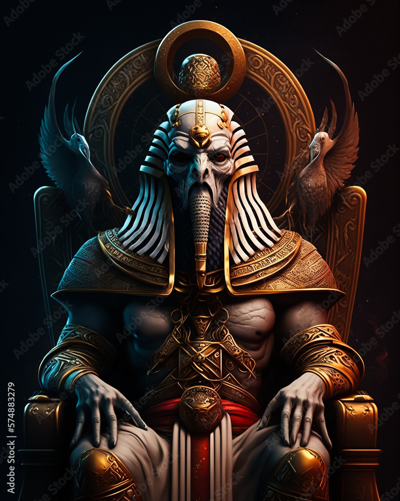 Egyptian pharaoh Alien Beaky God king on Throne wearing full Golden ...