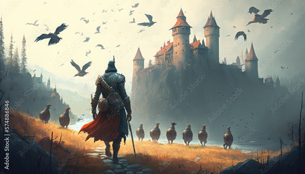 egion marching towards the medieval castle generative ai, Conquering ...