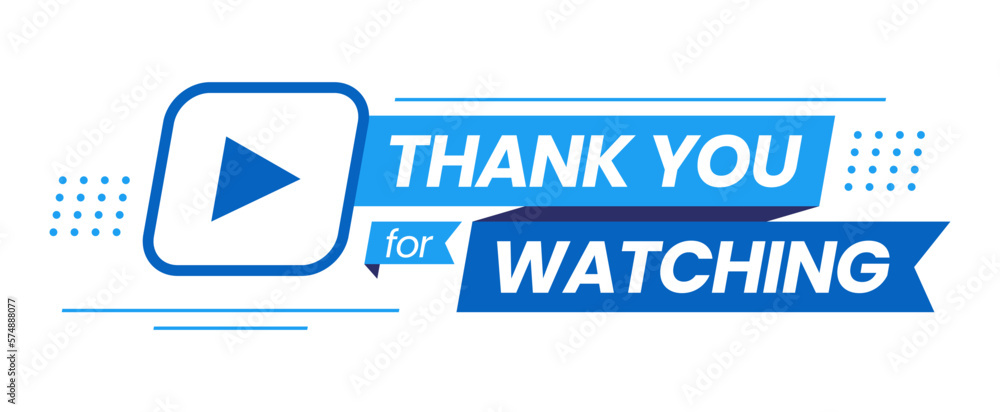 Thank You for Watching Banner text With Blue Ribbon and Video Icon ...