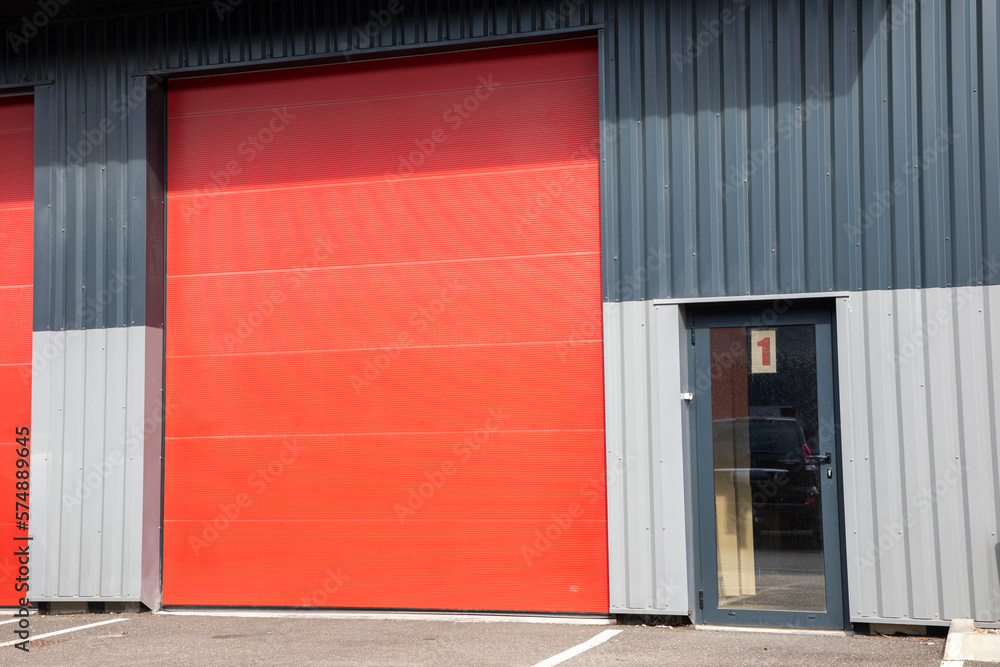 gate roller red high facade industrial unit warehouse building entrance ...