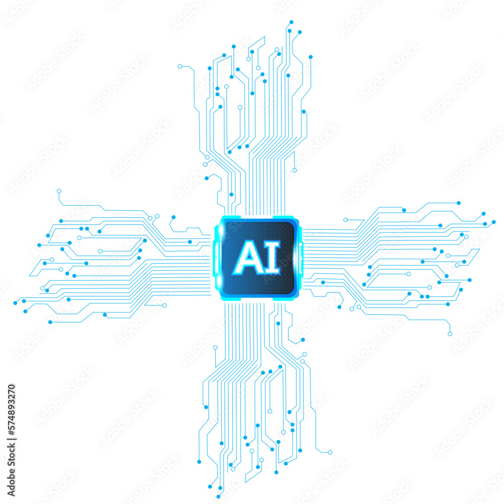Abstract blue AI technology background with circuit board and circle ...