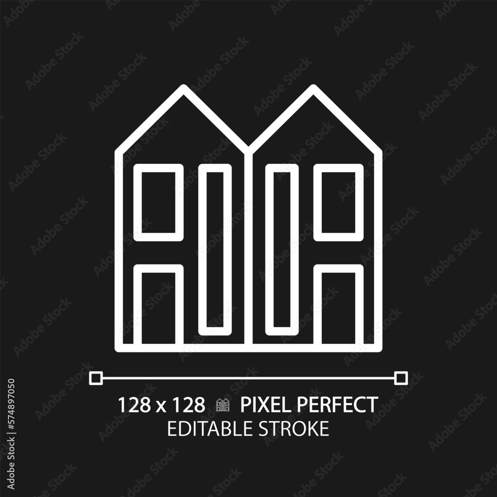 Duplex pixel perfect white linear icon for dark theme. Two dwelling ...