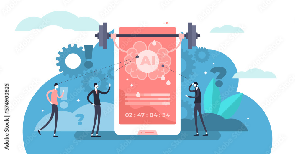 Data feeding illustration, transparent background. Flat tiny AI ...