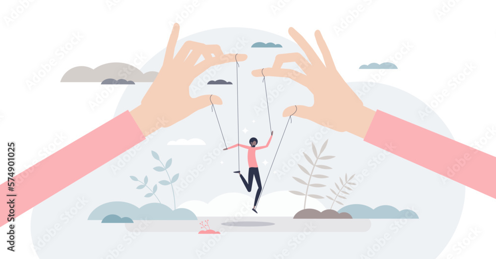 Manipulating people as control action with puppet strings tiny person ...