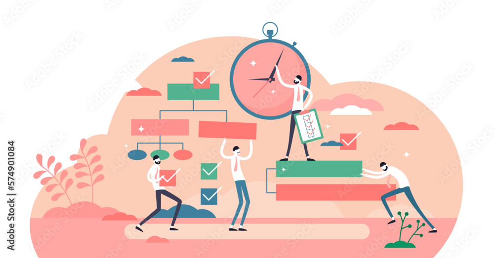 Project management process illustration in flat tiny persons concept ... Project management process illustration in flat tiny persons concept ...