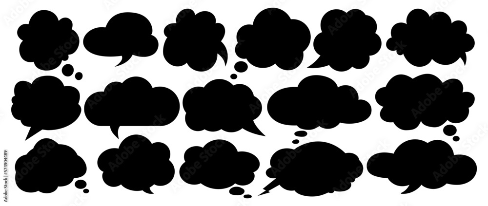 Set of blank black speech bubble text in flat design, sticker for chat ...
