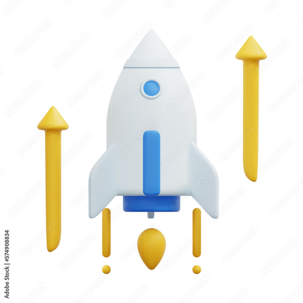 3d flying space rocket icon vector. Spaceship launch on white ...