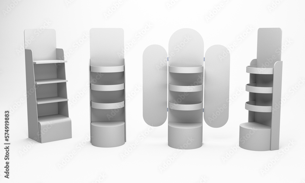 Set Of Supermarket POS Cardboard Floor Display Racks, Blank Empty ...