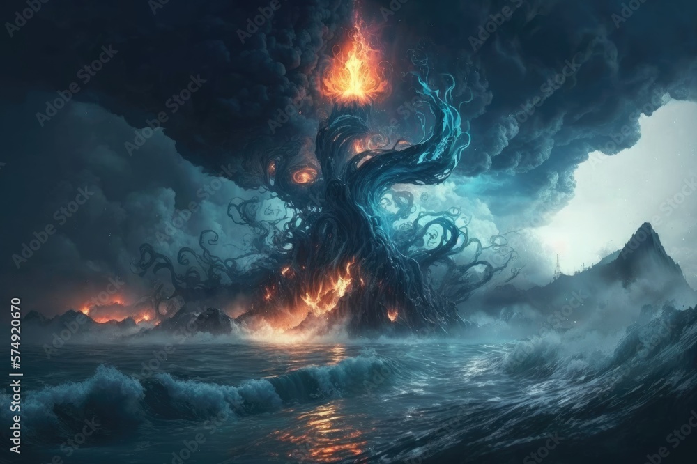 The Azure Abyss Awakens A Fire Tornado Descends into the Ocean and ...