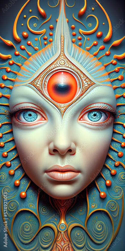 stylized face of a woman similar to the face of an oracle, generative ...