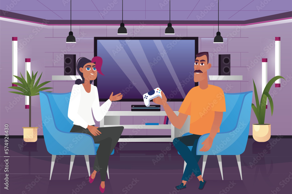 Concept Game room with people scene in the background cartoon style ...