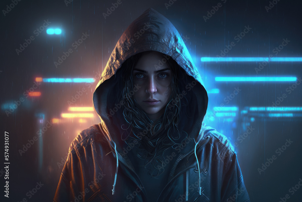 Female hacker wearing a hoodie Stock Illustration | Adobe Stock