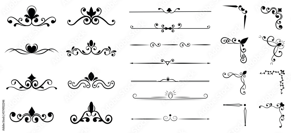 Retro filigree borders, ornament frames. Abstract art decoration ...