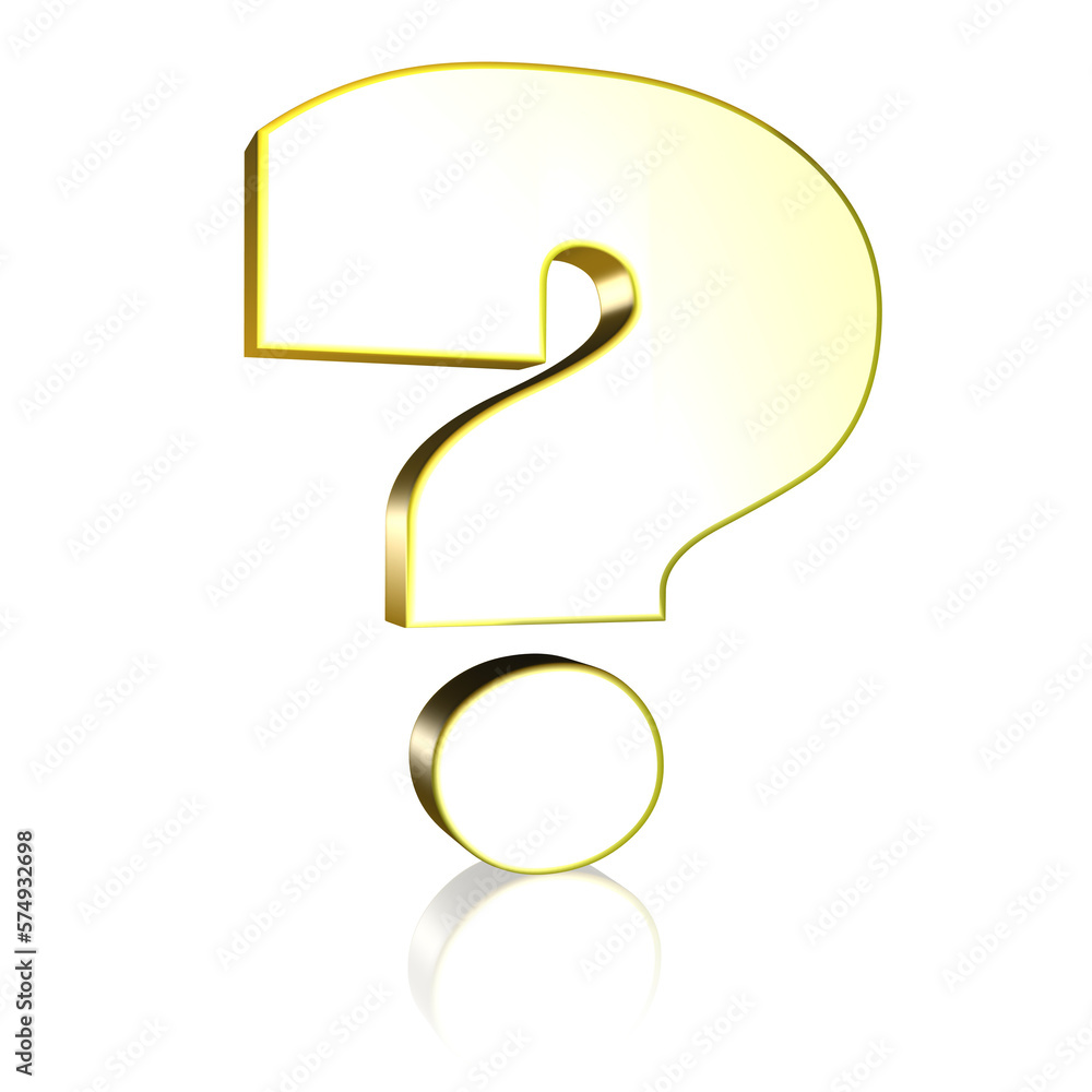 Fragezeichen als Symbol in Gelb, Gold auf weißem Hintergrund als 3D ...