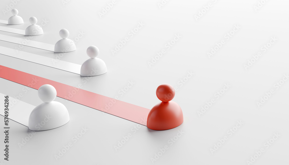 Red human icon precedes white human in the same direction. concept of ...