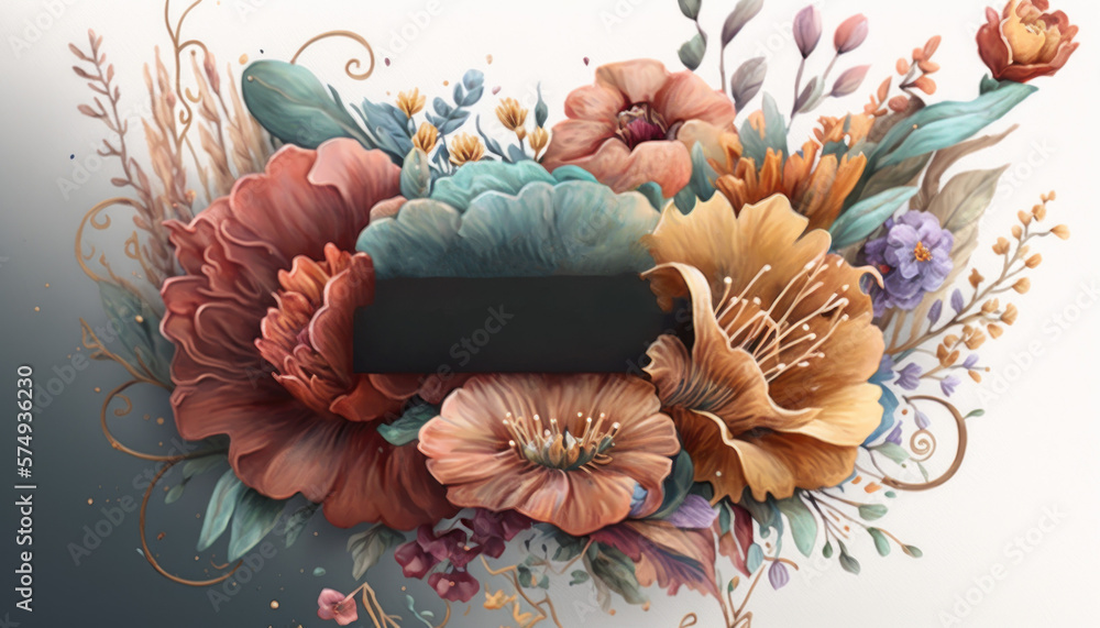 Watercolor flower logo with space for text, ai generated rectangle ...