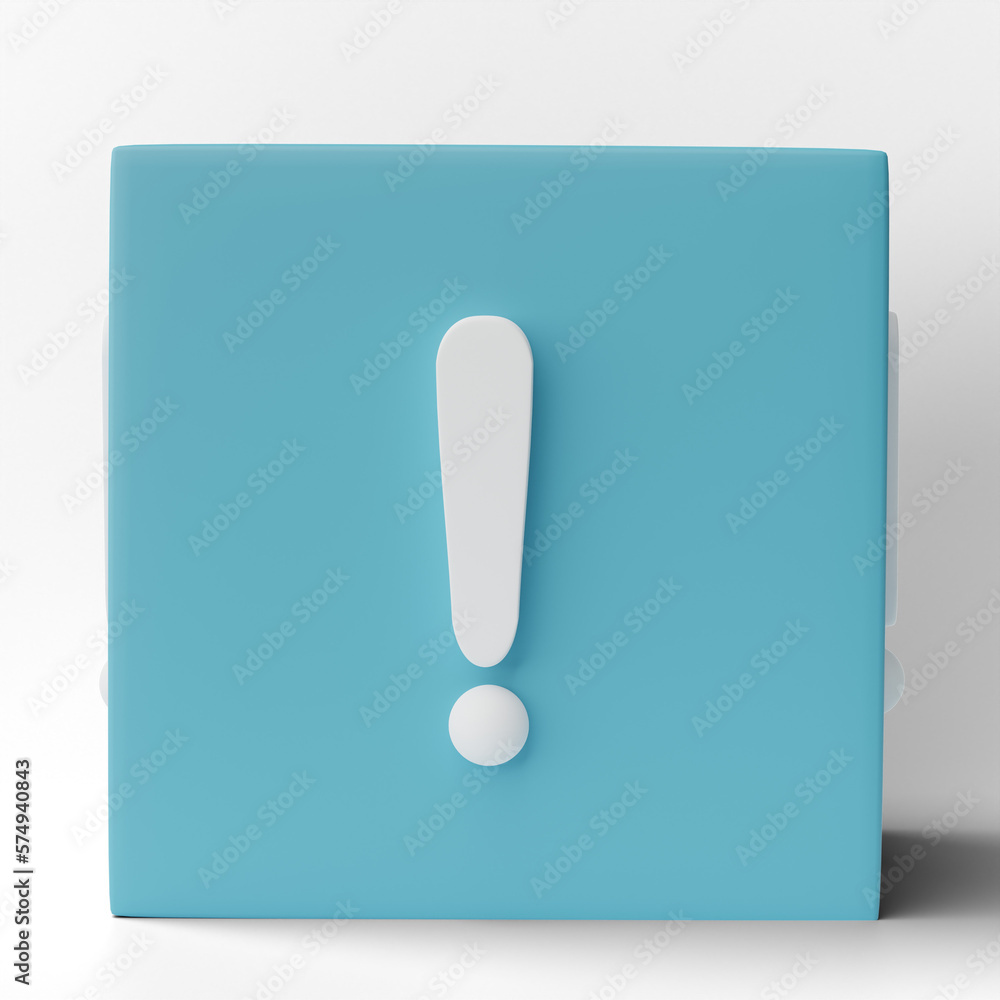 3D Box with Exclamation mark symbol, caution sign icon isolated on ...