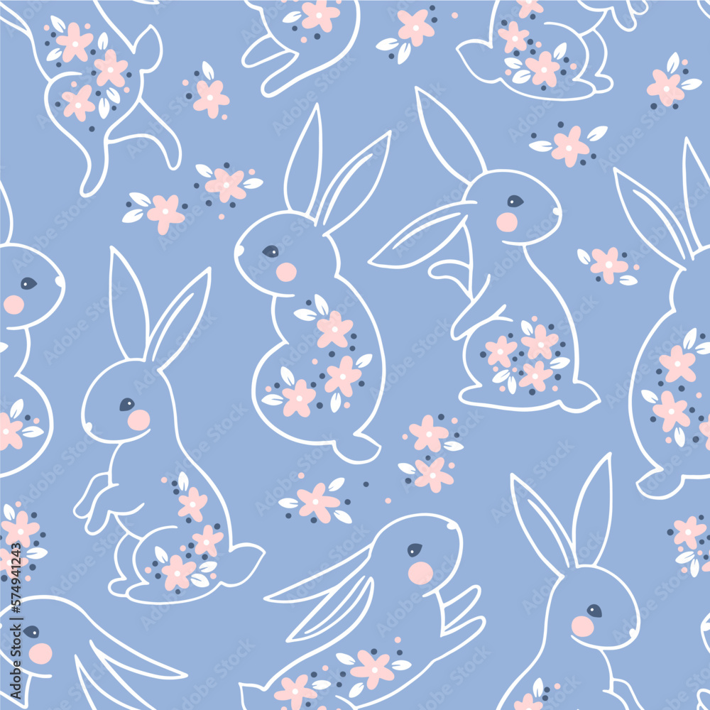 Trendy spring summer natural seamless pattern. A line of silhouettes of ...