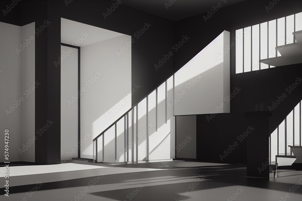 void stairs with white wall background. 3d renders. Generative AI Stock ...