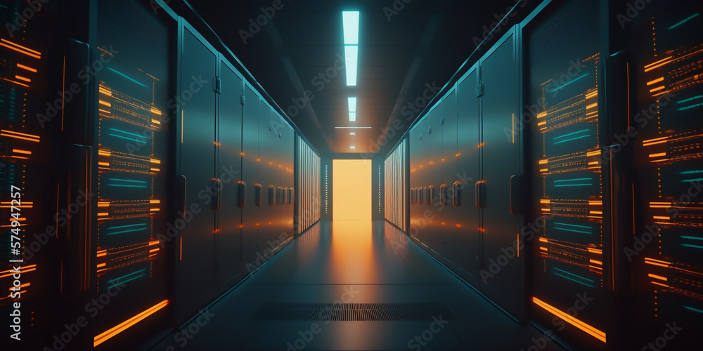 A vibrant image of a modern data center reveals an array of powerful ...