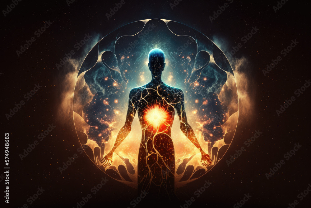 Ilustracja Stock: Astral body silhouette with abstract space background ...