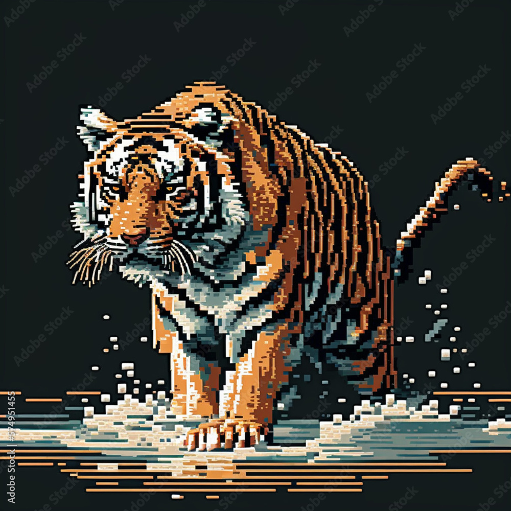 Pixel art of a tiger. Generative AI. Stock Illustration | Adobe Stock