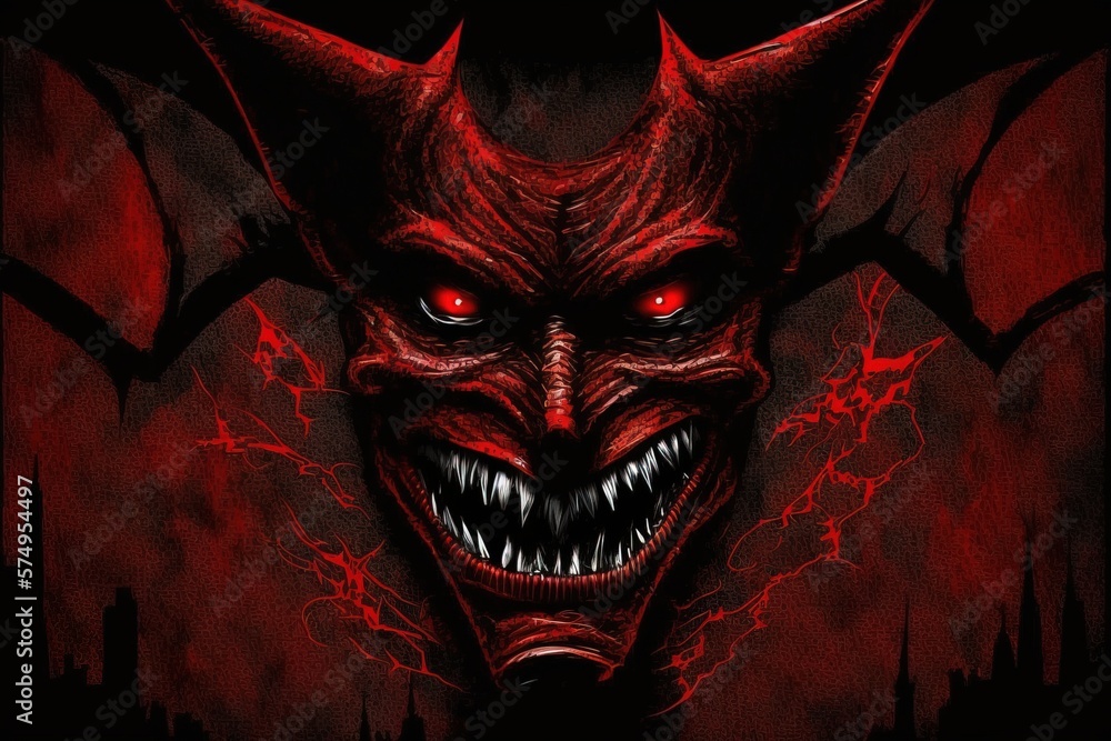 Big close up of an evil face smiling with a red eyes, generative ai ...