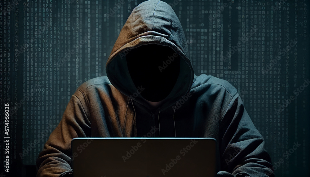 Anonymous hacker without face typing computer laptop. Concept of hacking cybersecurity ...