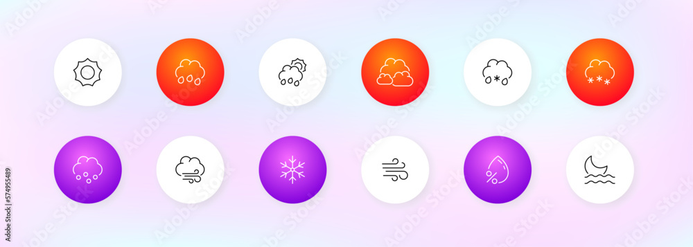 Different types of weather conditions, rain, clear sun, strong wind ...