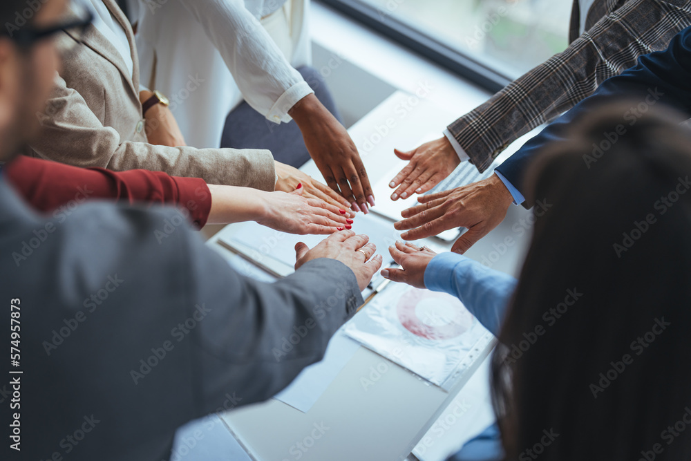 Large sea of hands. Group of business workers standing with hands ...