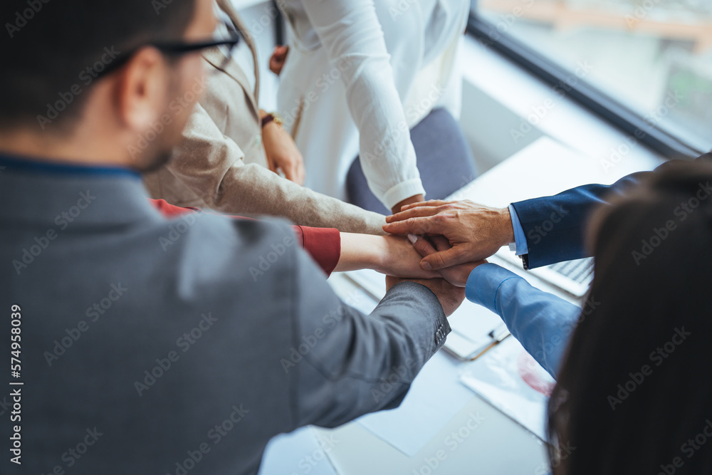 Foto de Large sea of hands. Group of business workers standing with ...