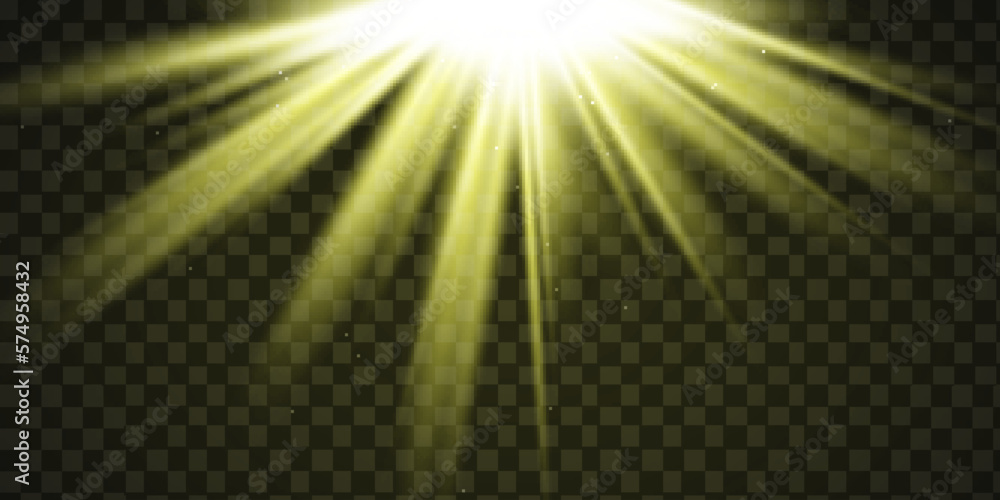 Realistic sun rays. Light effect. Warm orange flare effect. Sunshine, sunbeam. Stock Vector ...