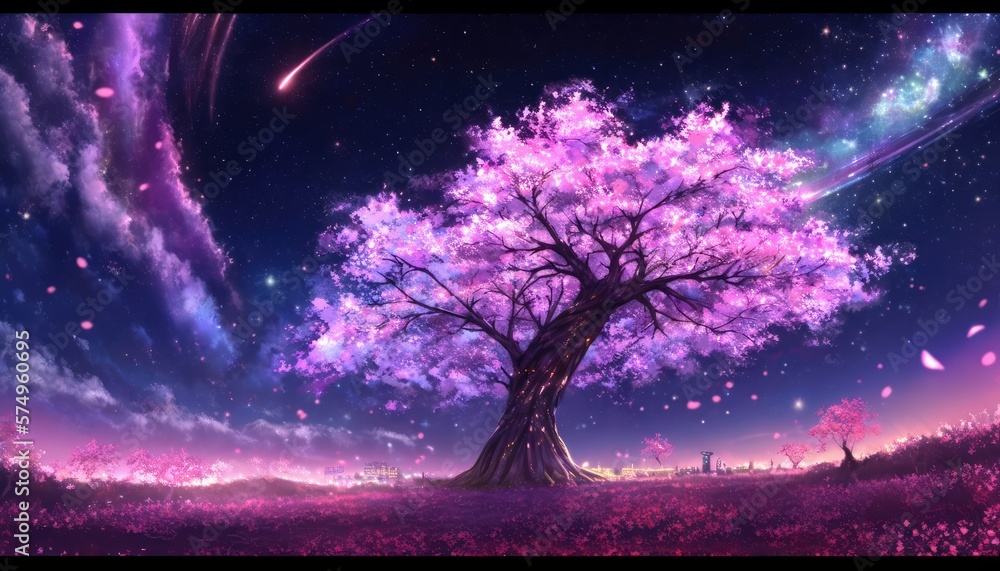sakura tree and stars, ai generated Stock Illustration | Adobe Stock