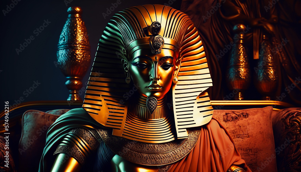 Egyptian Pharaoh God Statue Golden mask Laying on Golden Royal Thrones ...