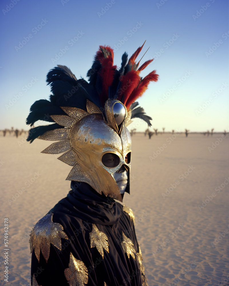 Gladiator, fantastic centurion with armor and helmet with red and black ...