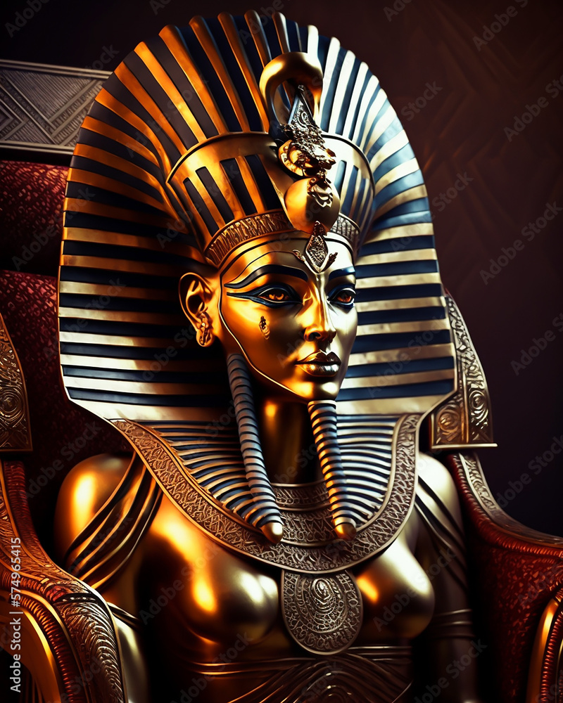Egyptian Pharaoh God Statue Golden mask Laying on Golden Royal Thrones ...