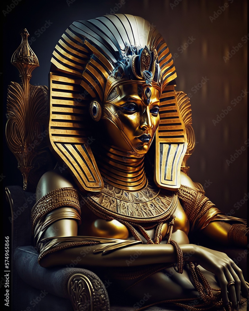 Egyptian Pharaoh God Statue Golden mask Laying on Golden Royal Thrones ...