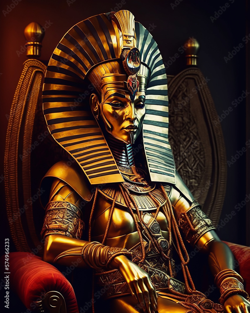 Egyptian Pharaoh God Statue Golden mask Laying on Golden Royal Thrones ...