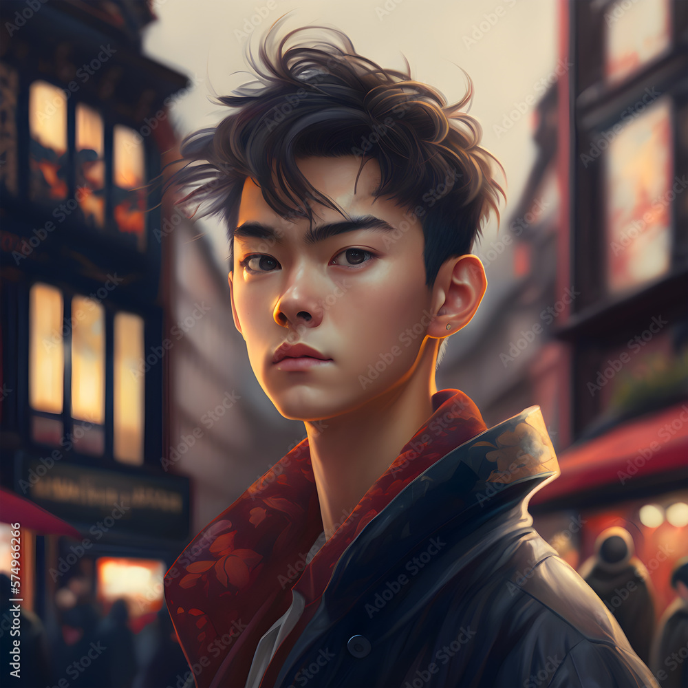 Illustration of a portrait of an Asian boy created as a generative ...