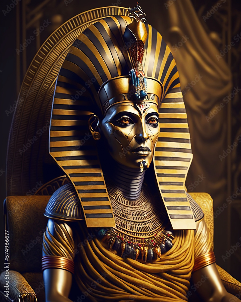 Egyptian Pharaoh God Statue Golden mask Laying on Golden Royal Thrones ...