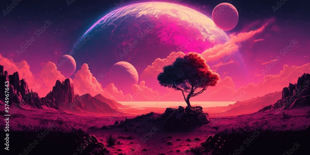 Cyber punk abstract neon color explosion concept landscape background ...