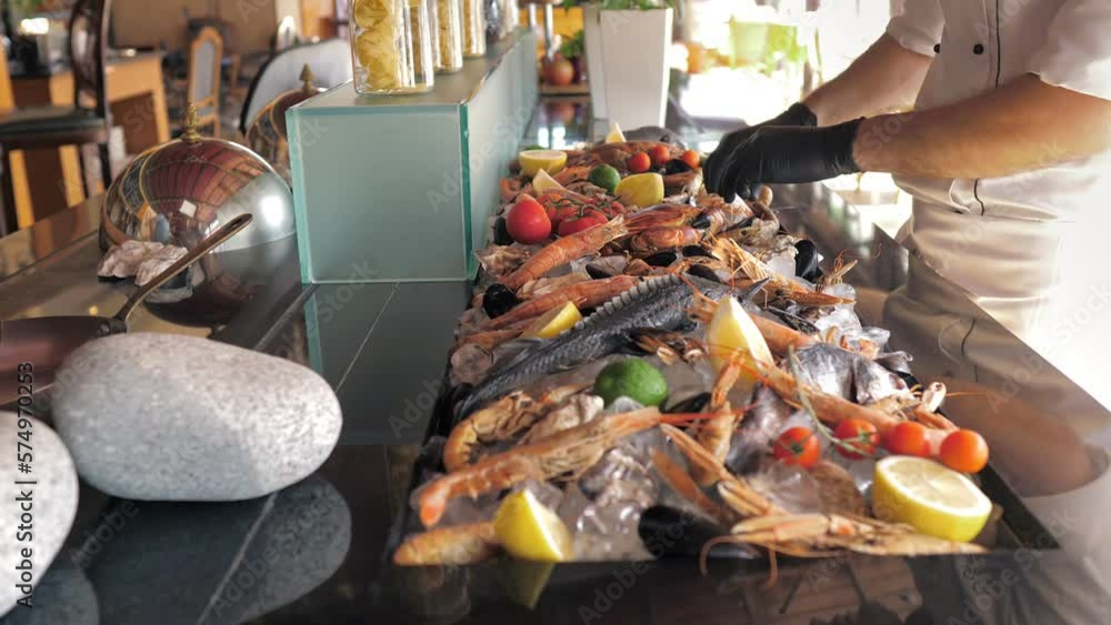 Beautifully decorated banquet table with appetizers from different ...