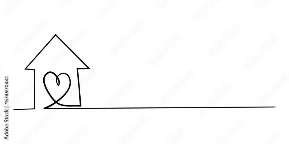 House with heart shape continuous one line drawing vector illustration ...