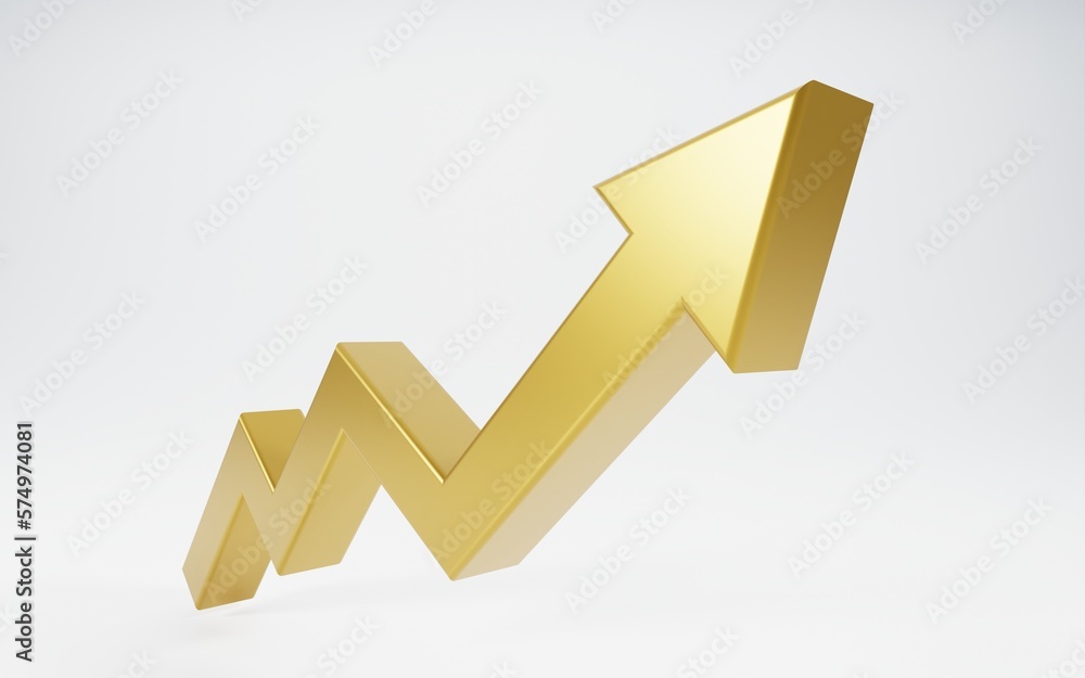 Gold arrow upward direction. 3d chart line illustration Stock ...