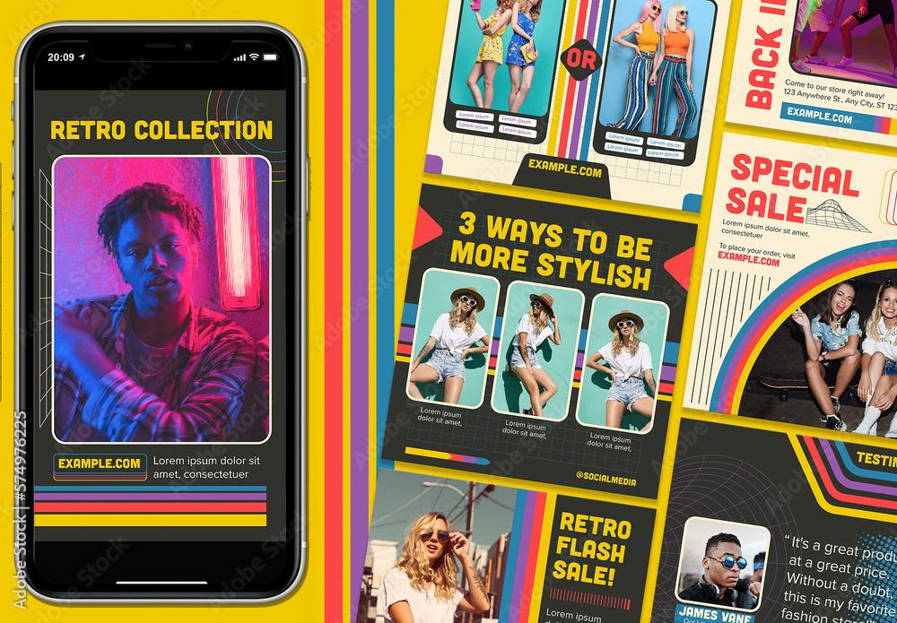 Dark Retro VHS Instagram Social Media Layout Stock Template | Adobe Stock