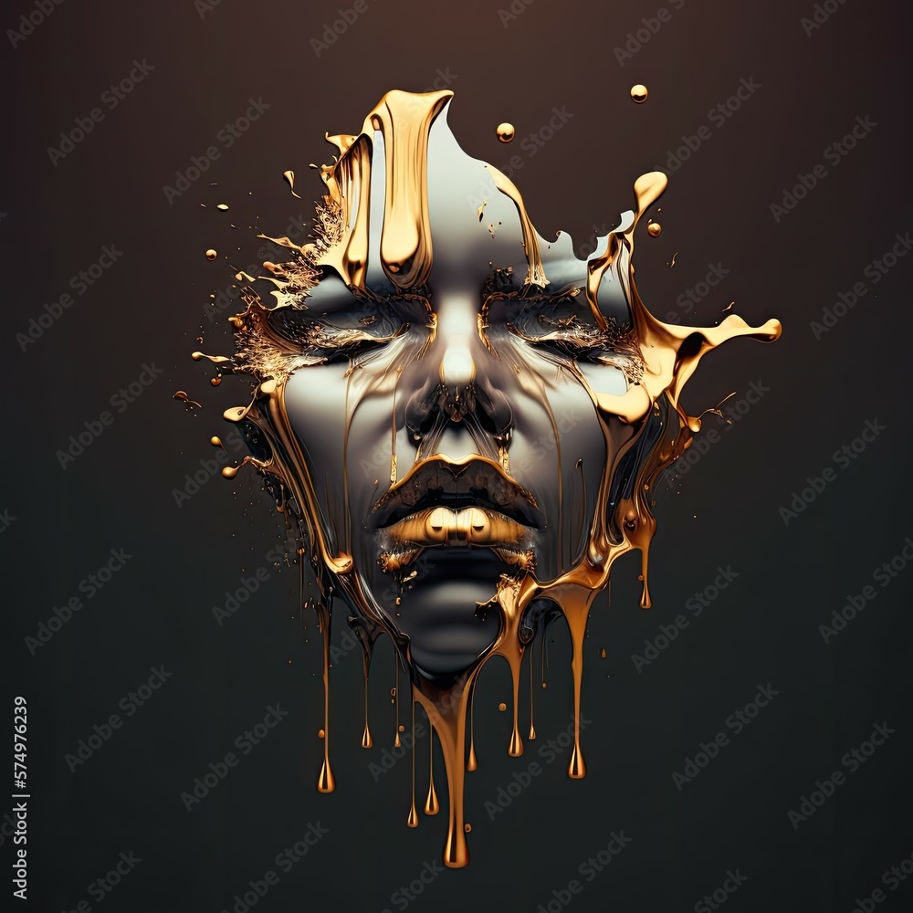 Fictional character, face dripping and melting with liquid paint ...