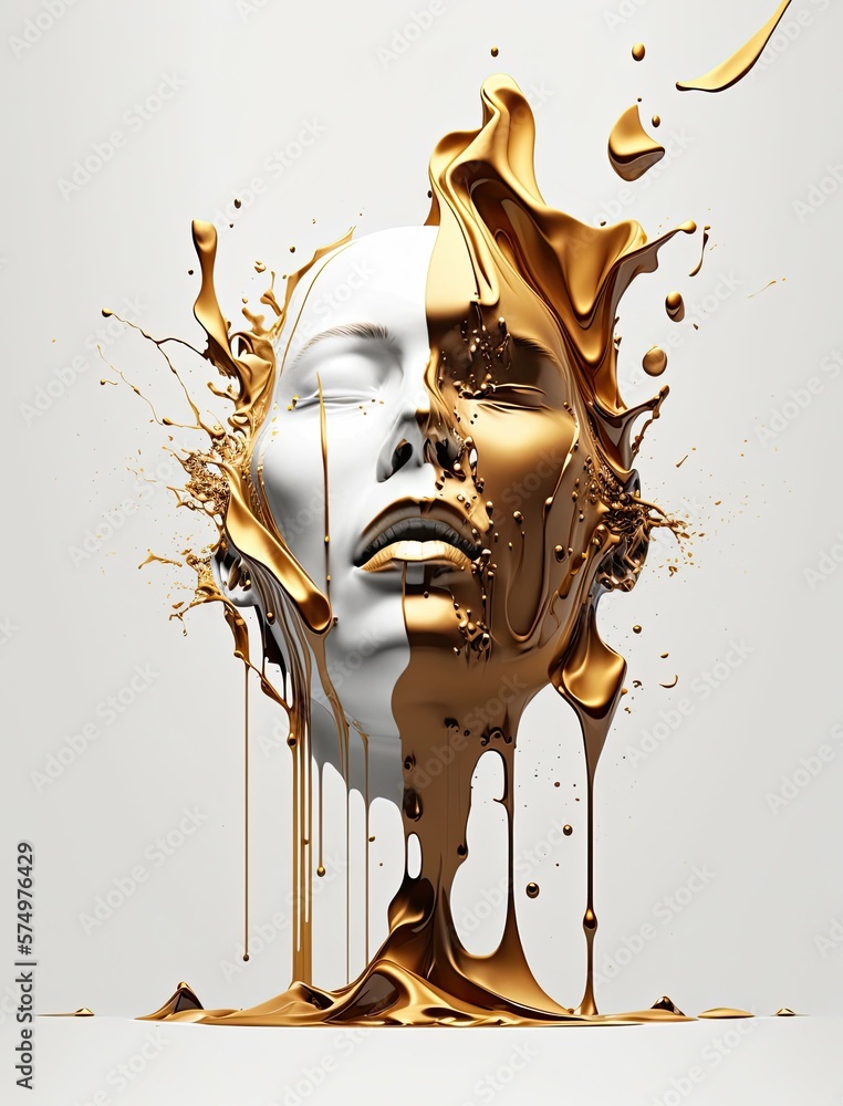 Fictional character, face dripping and melting with liquid paint ...