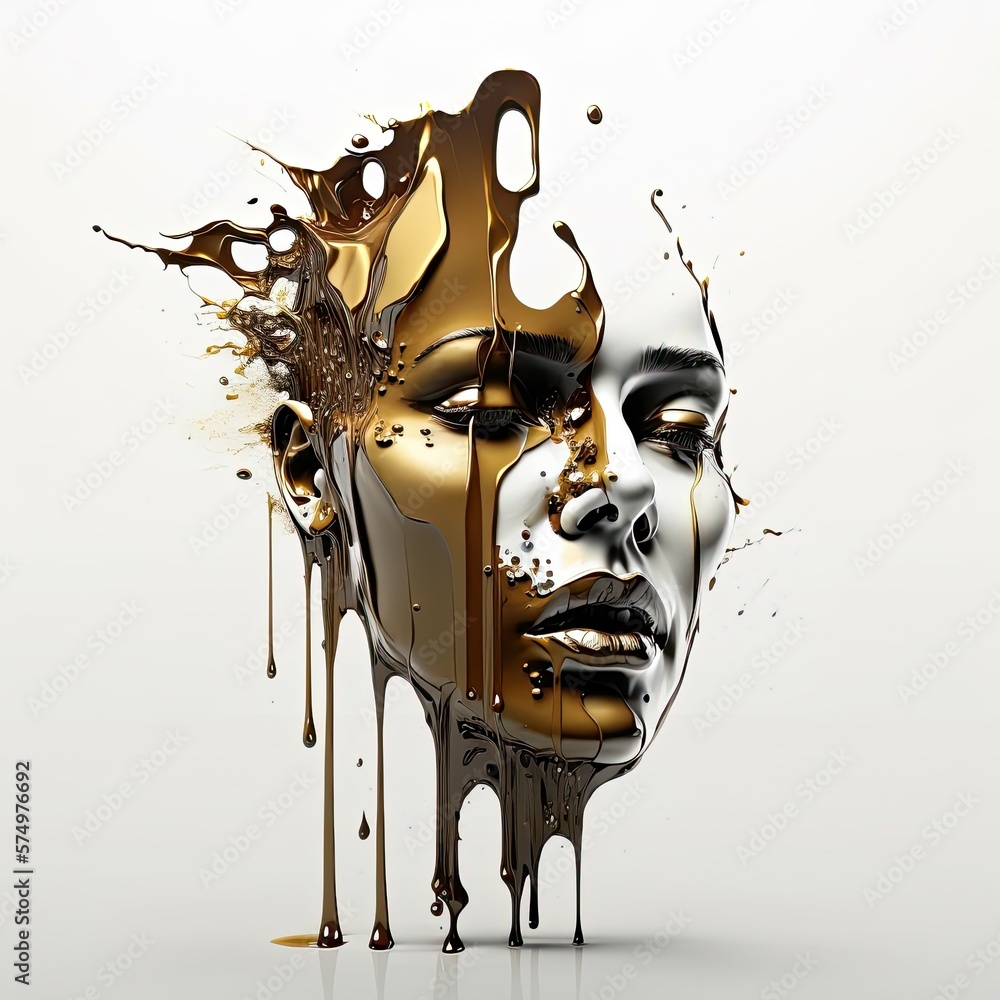Fictional character, face dripping and melting with liquid paint ...