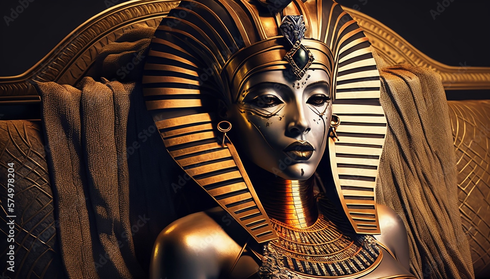Egyptian Pharaoh Queen statue wearing Golden mask sitting on Royal ...